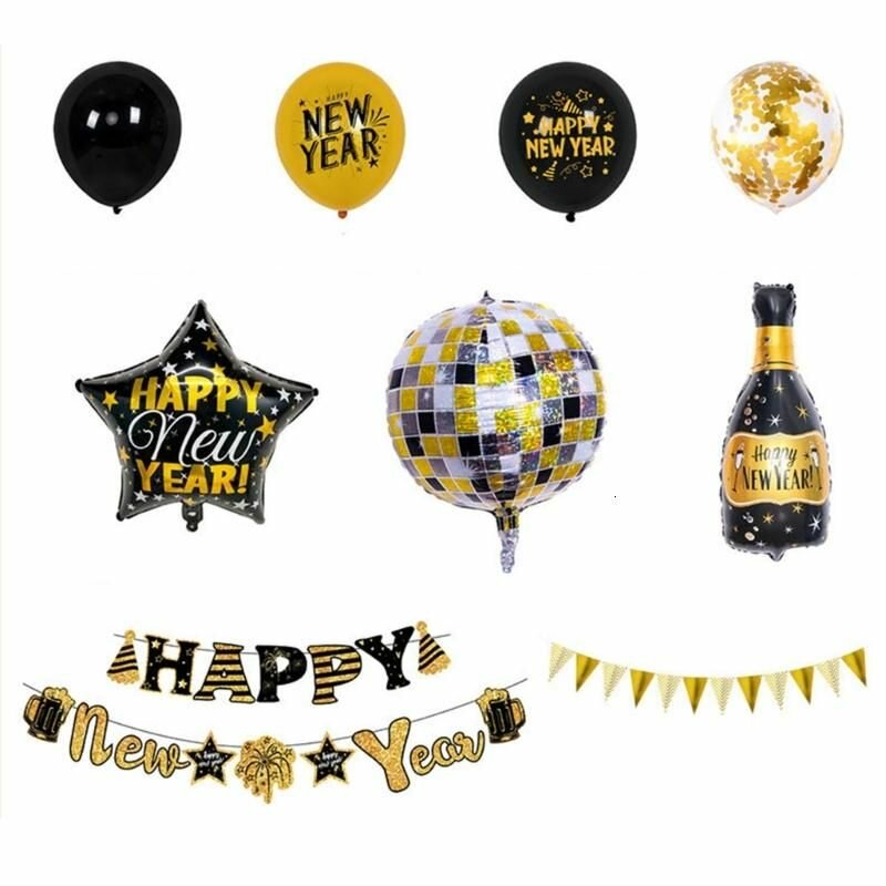 Новогодняя Вечеринка С Пивным Флагом "Рыбий Хвост", Набор Воздушных Шаров-Новогоднее Пиво Из Черного Золота