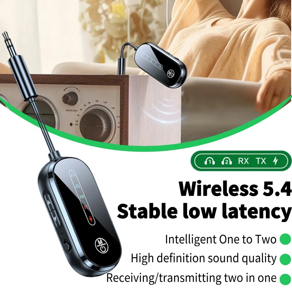Bluetooth-совместимый адаптер 5.4 для самолета, 3,5 мм, поддерживает 2 AirPods или наушники, беспроводной аудиопередатчик для автомобиля/домашней стереосистемы
