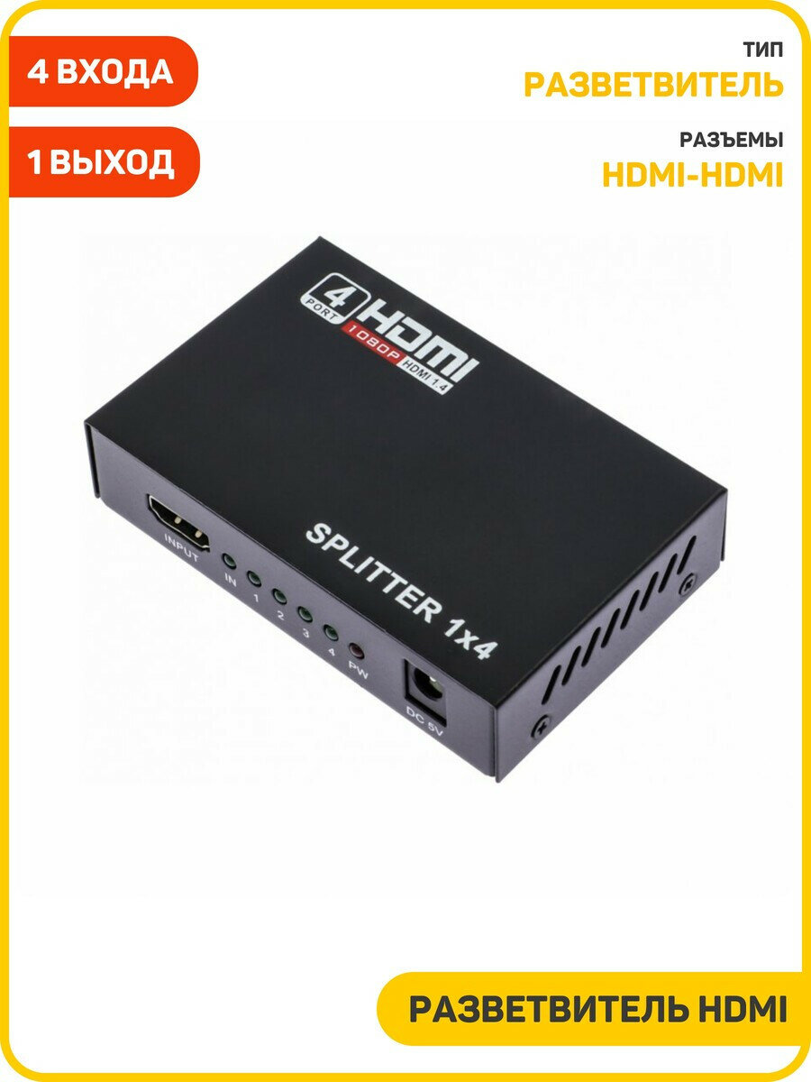 Разветвитель (сплиттер) HDMI (4 входа/1 выход)