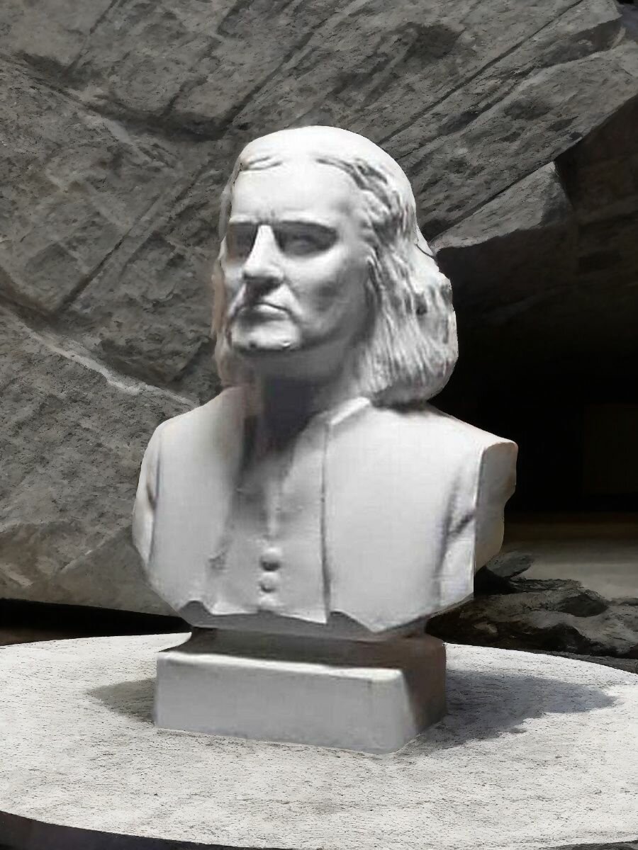 Бюст Ньютон в кафтане из камня. BN670. Высота 70мм. Высокая детализация. Белый. Тяжелый и холодный