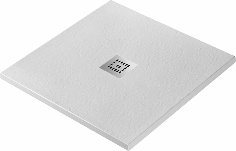 Поддон для душа BelBagno Формат (Uno) A с сифоном, из искусственного мрамора, 80x80 см, белый, квадратный, низкий, с антискользящим покрытием, с декоративной накладкой
