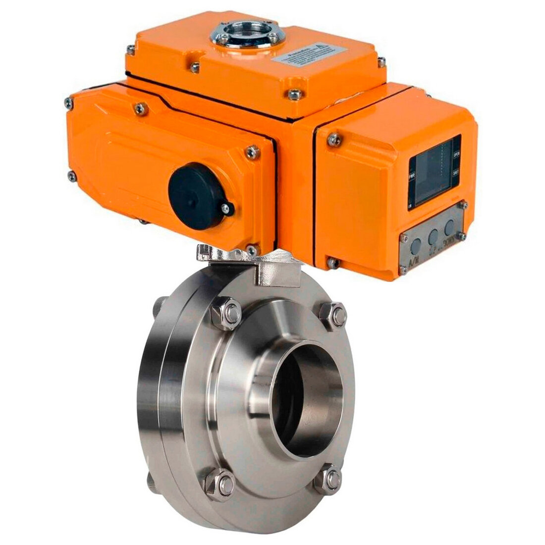 Затвор дисковый поворотный DN. ru 304-304-EPDM-2W- W-H Ду100 Ру10 под приварку, корпус - пищевая нержавеющая сталь 304, уплотнение - EPDM, с электроприводом QT-005-220В-0-10В-HARK (опрессовано)