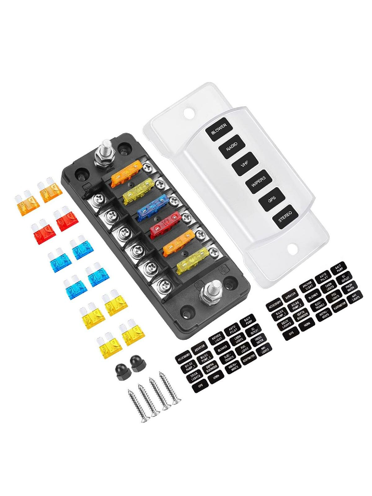 Блок предохранителей на один вход и 6 выходов со светодиодной индикаторной лампочкой