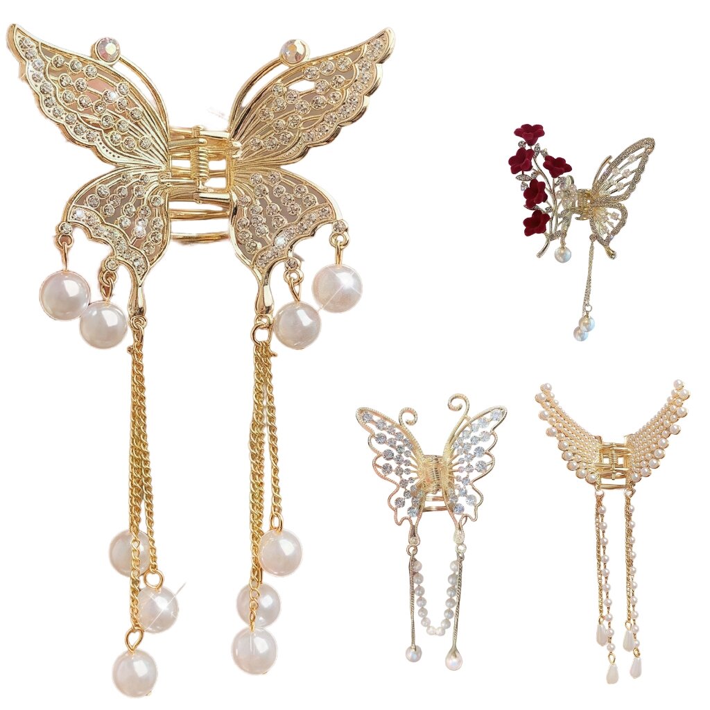 4шт Элегантные Металлические Заколки-Бабочки Для Волос, Заколки Для Женщин, Надежная Фиксация, Легкий Дизайн, Аксессуары Для Укладки Волос