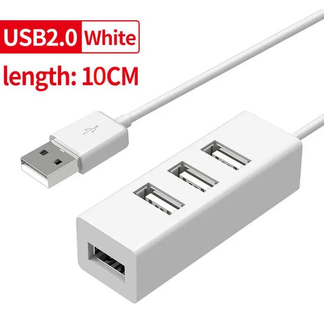 USB-хаб 4 порта USB 2.0, белый, кабель 10см