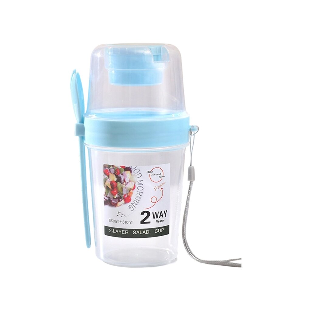 Портативная пластиковая двухслойная простая чашка для салата-синий