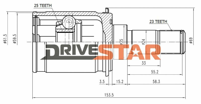 Шрус внутренний задний 25x35x23 DRIVESTAR IC-JH0001-R для Honda CR-V 1996-2002