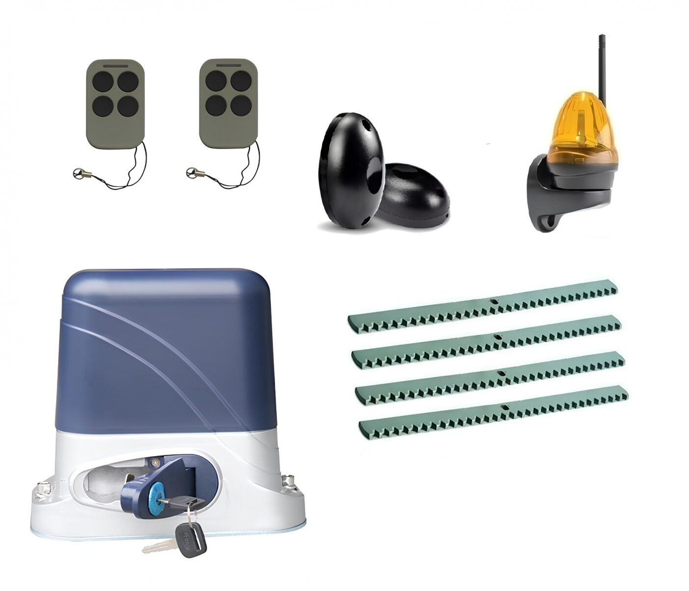 Автоматика для откатных ворот KSL-1300 FULL-K4, комплект: привод, 2 пульта, фотоэлементы, лампа, 4 рейки