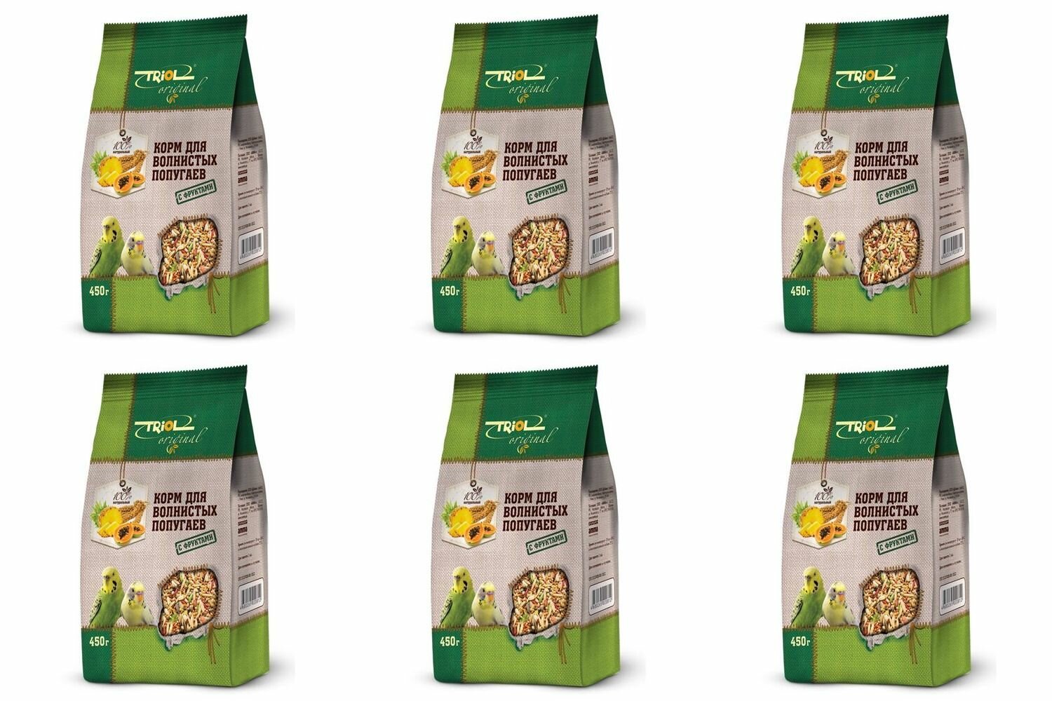 Triol Original Корм для волнистых попугаев с фруктами 450г, 6 шт