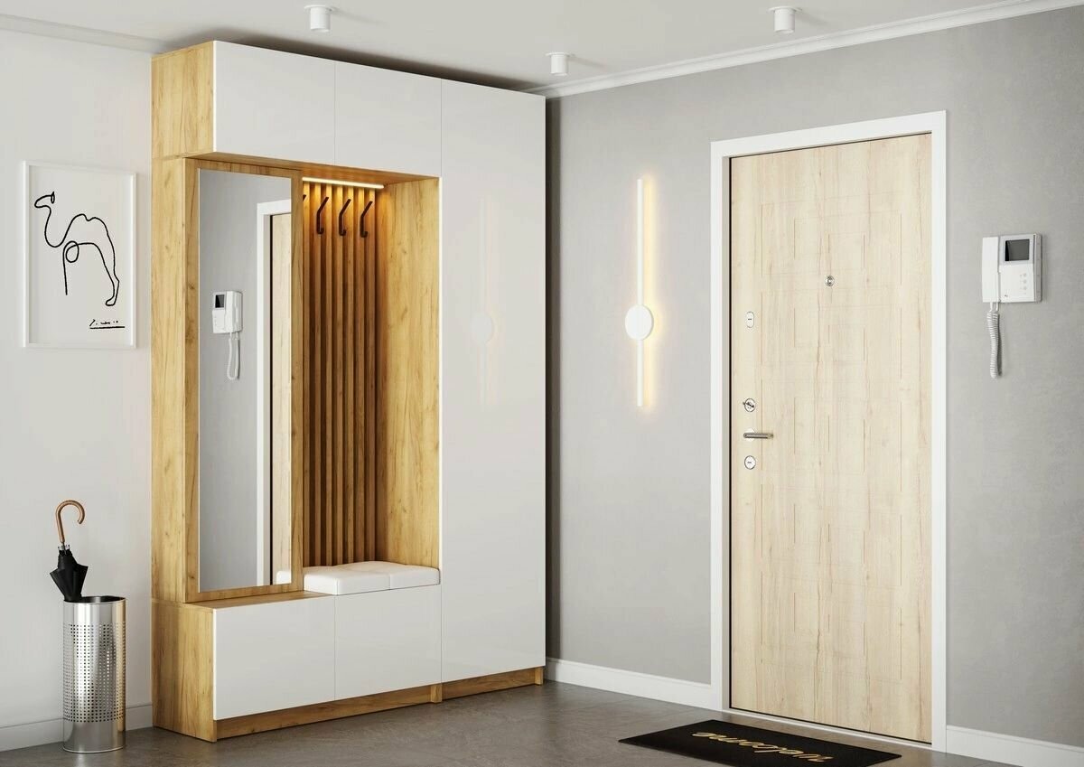 Прихожая бостон 1.55 метра. Дуб Крафт золотой/МДФ белый глянец