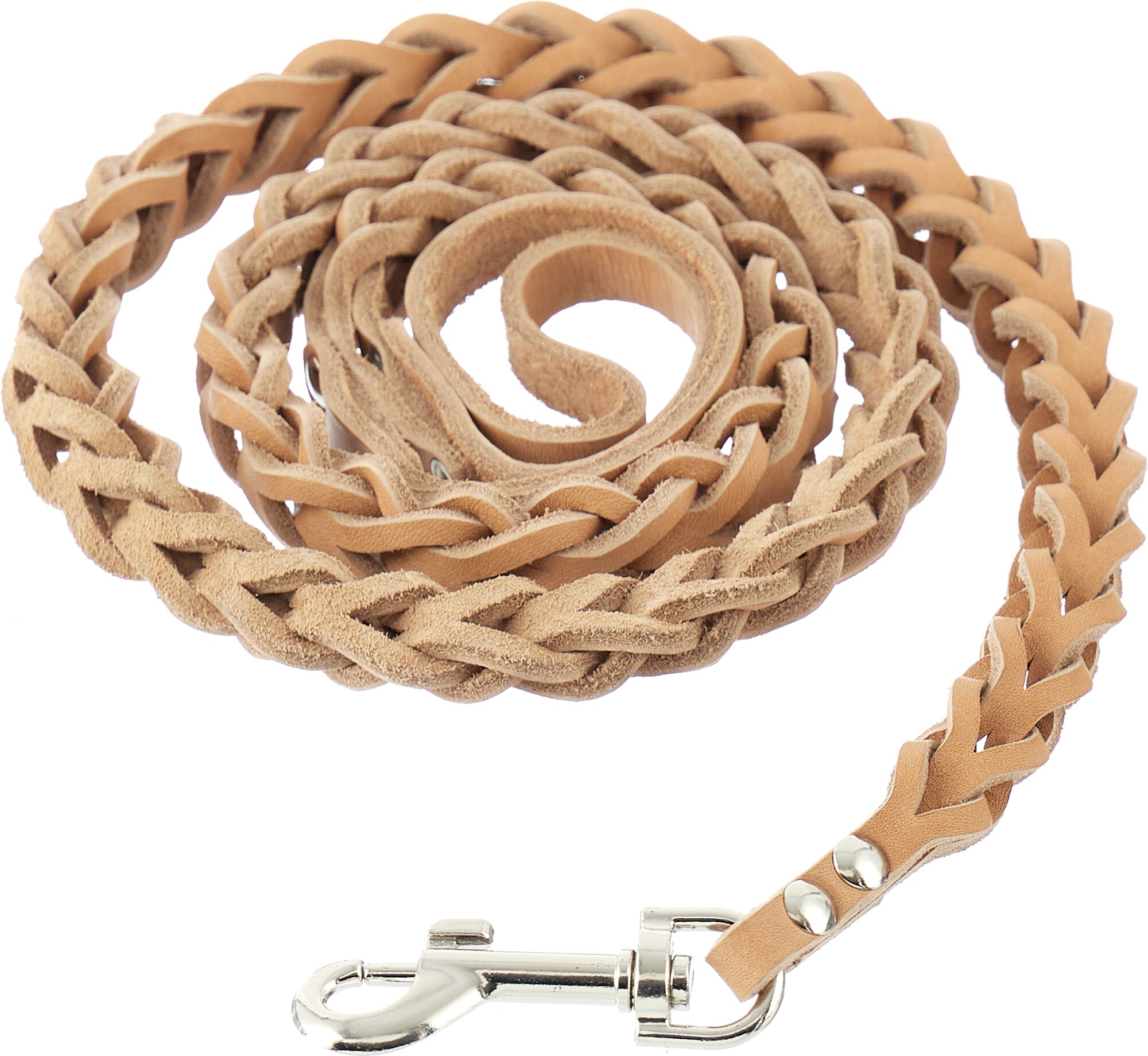 Поводок Аркон плетеный кожаный плетение - косичка, натуральный для собак (120 см/12 мм)