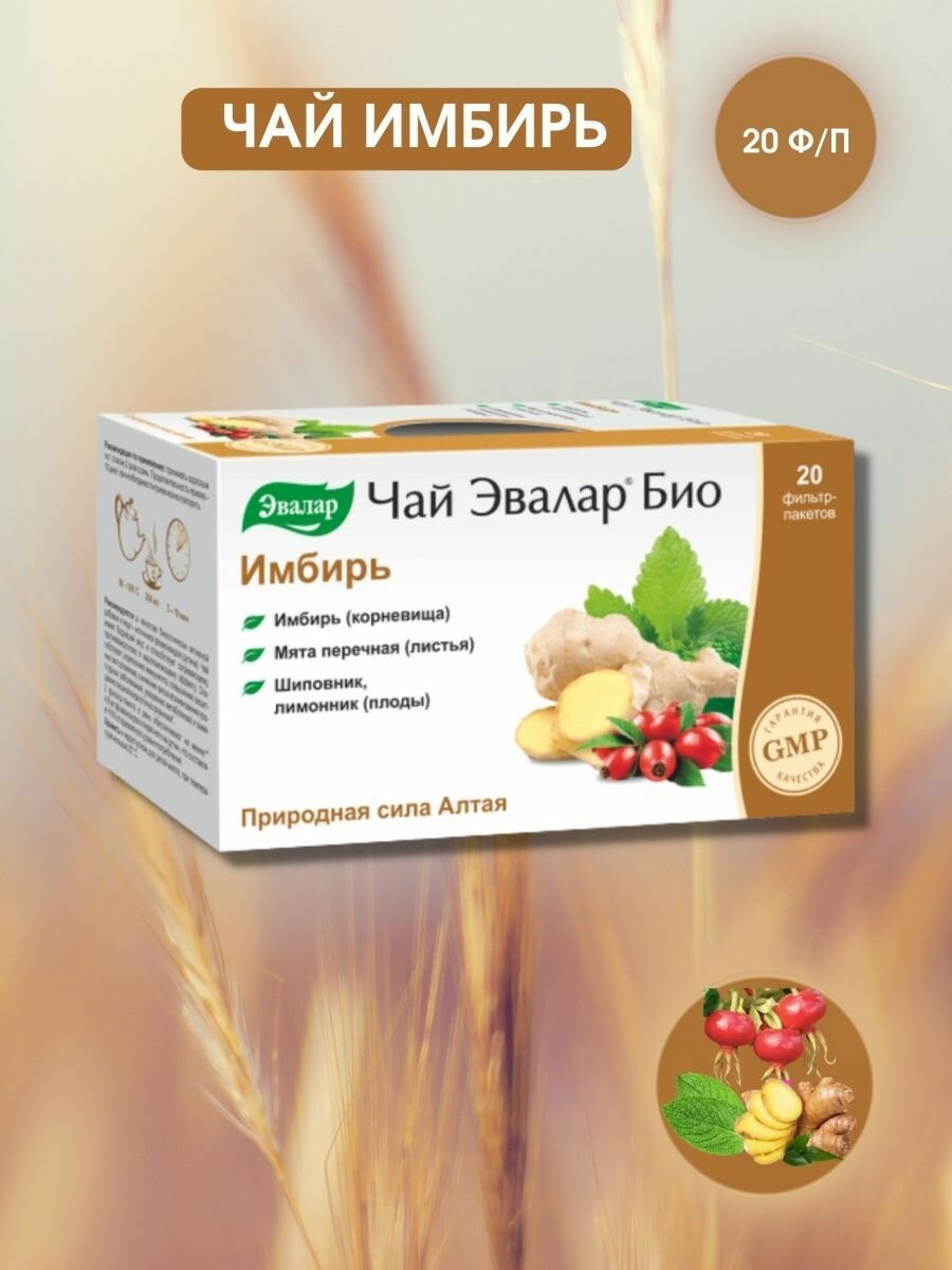 Чай имбирь 20 фильтр-пакетов по 1,5г Эвалар Био