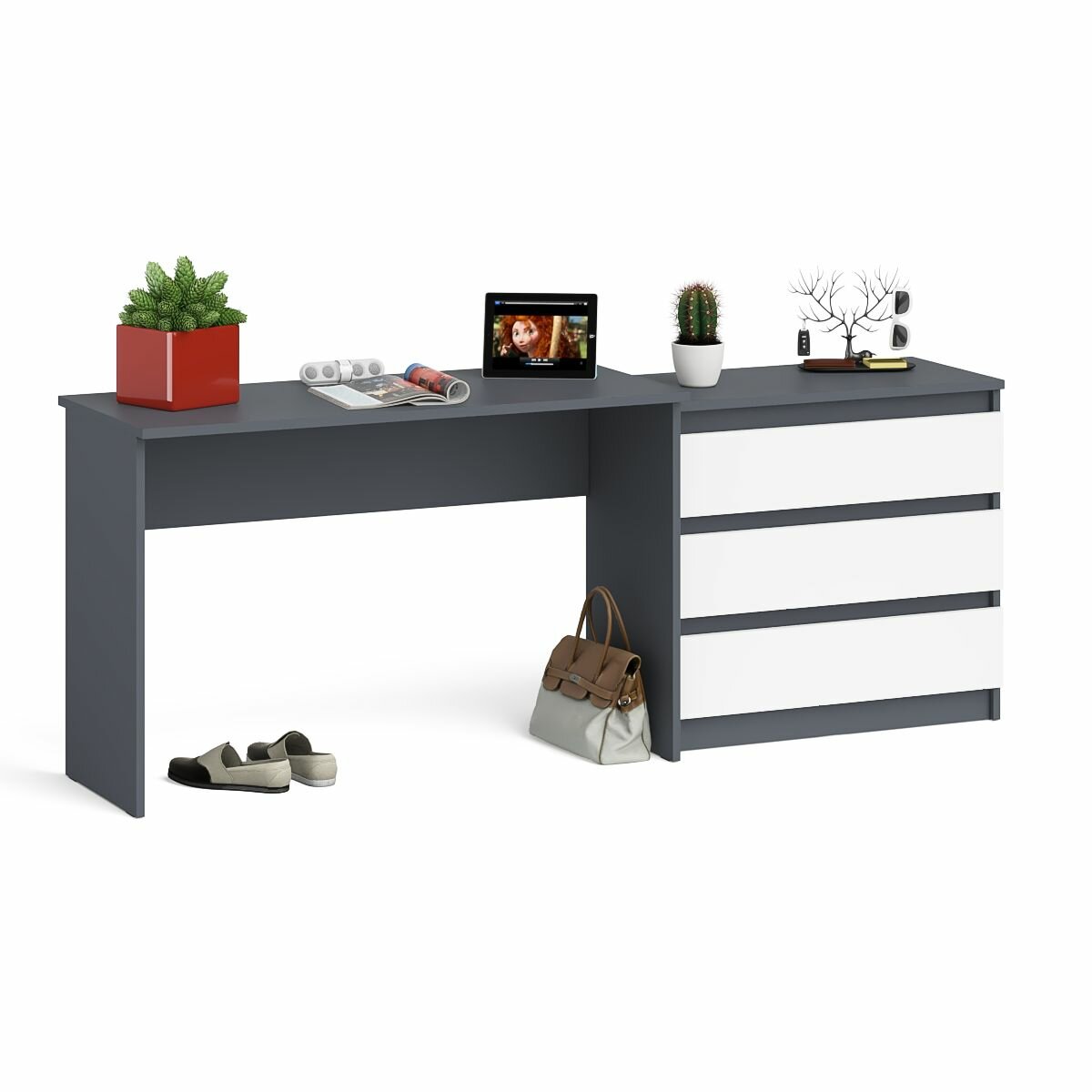 Компьютерный стол для дома, для школьника письменный Спасибо-Мебель 201см графит/белый