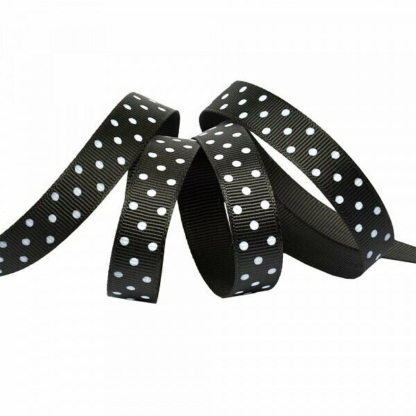 Лента репсовая 1,2 см (12мм) в горошек цв. черный-белый упак.27,4 м