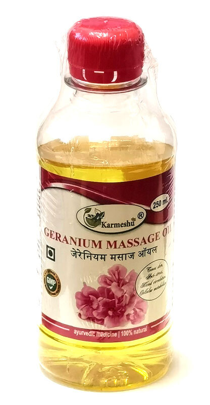 GERANIUM MASSAGE OIL, Karmeshu (герань массажное масло, Кармешу), 250 мл.
