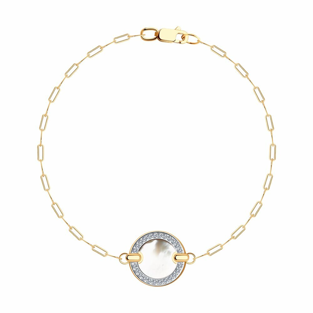 Браслет, красное золото, 585 проба, фианит, перламутр