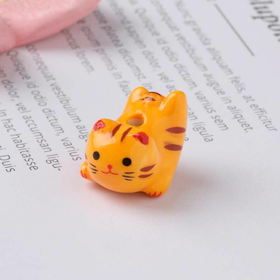 Бусина "Кошка удача", керамическая, ручная роспись, желтая, 1 шт. Манэки-нэко