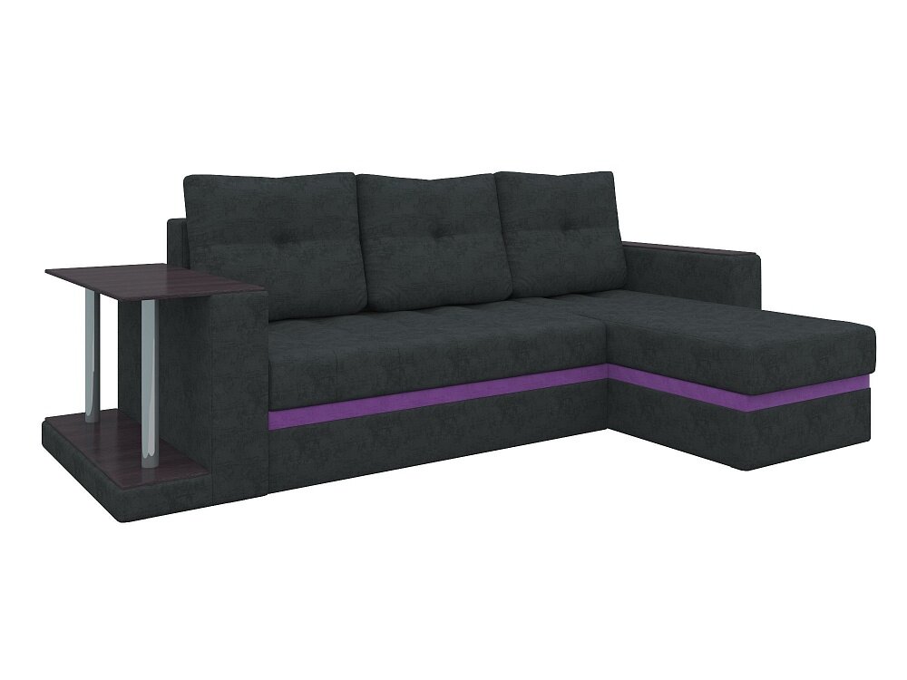 Угловой диван Атланта Черный Микровельвет, дельфин, 259х156х75 см, с ящиком для белья