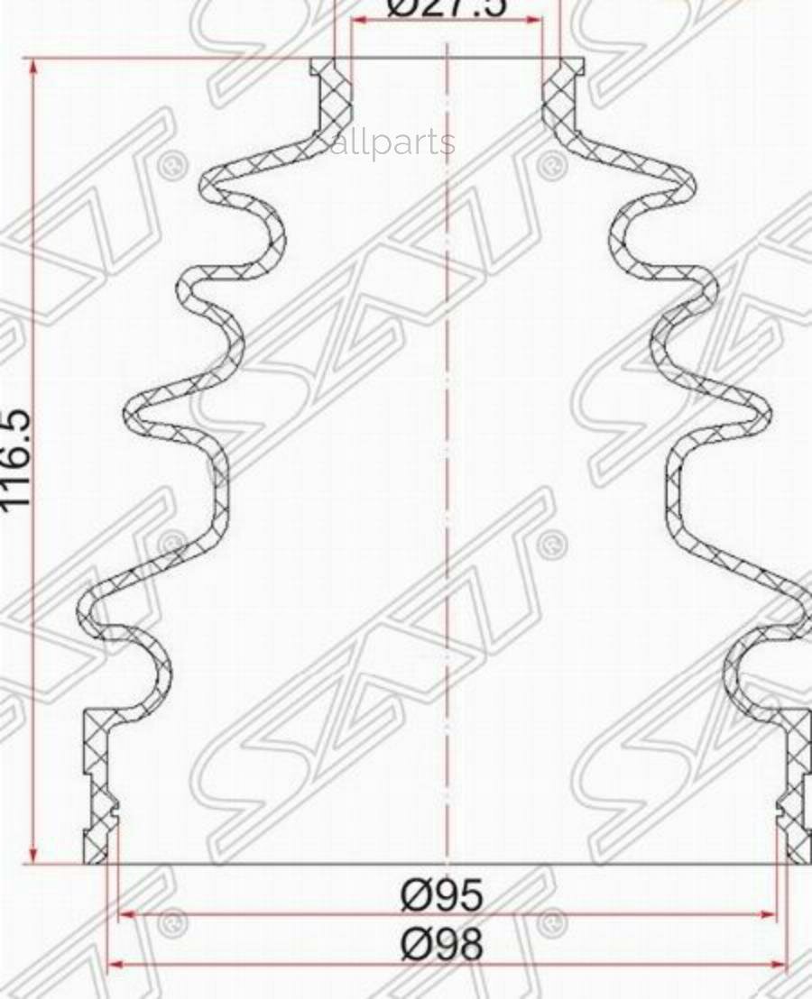 SAT C-1671 Пыльник шруса TOYOTA LAND CRUISER 100 UZJ10. 98-/MERCEDES GL/ML (2 хомута. резина)
