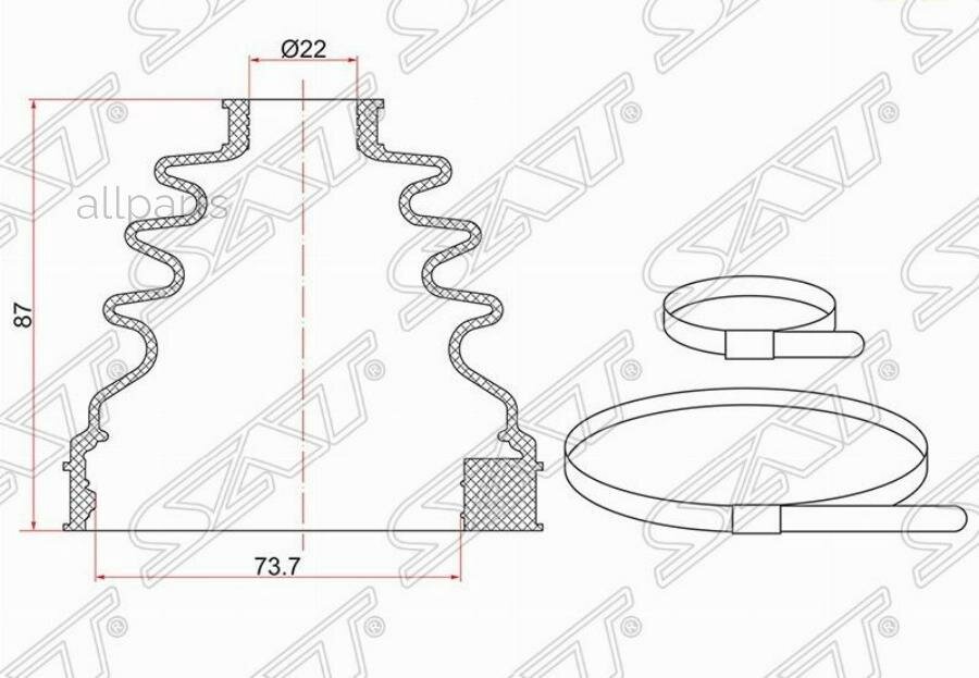 SAT C-1579T Пыльник шруса внутренний FR NISSAN ALMERA B10 (2 хомута. резина)