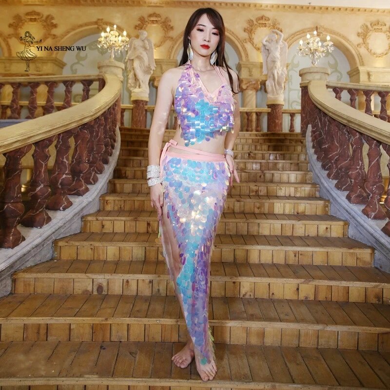 YI NA SHENG WU Танцевальный костюм для belly dance L, 2pc set long pink