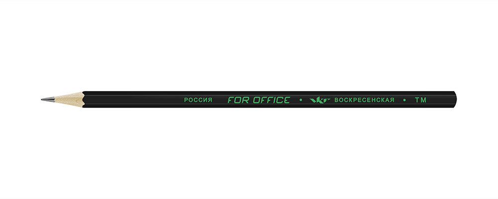 Карандаш 12 шт. графитный (простой) ВКФ "For Office" черный матовый заточенный ТМ (HB) зеленая фольга