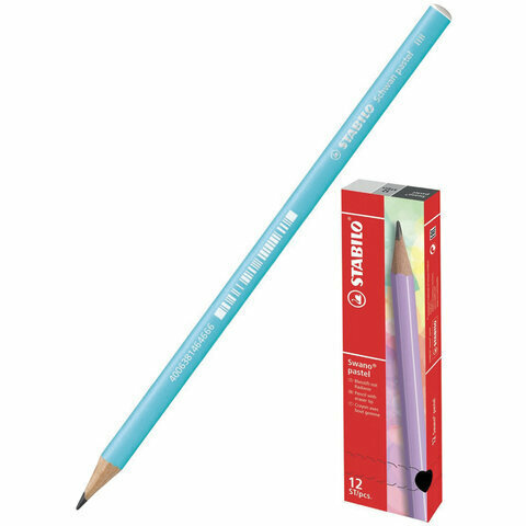12 шт. Карандаш чернографитный STABILO, 1 шт, "Schwan Pastel", HB, корпус пастельный голубой, 421/HB-6