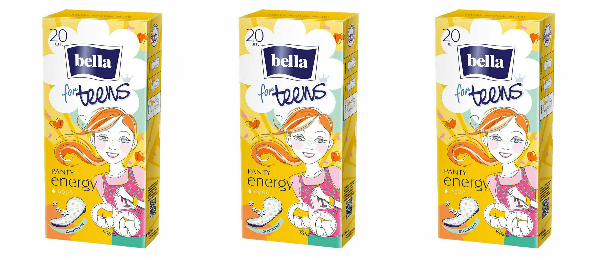 Прокладки ежедневные, Bella, Panty For Teens Energy Deo, 20 шт, 3 уп