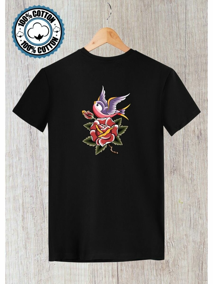 Футболка птицы цветы тату old school