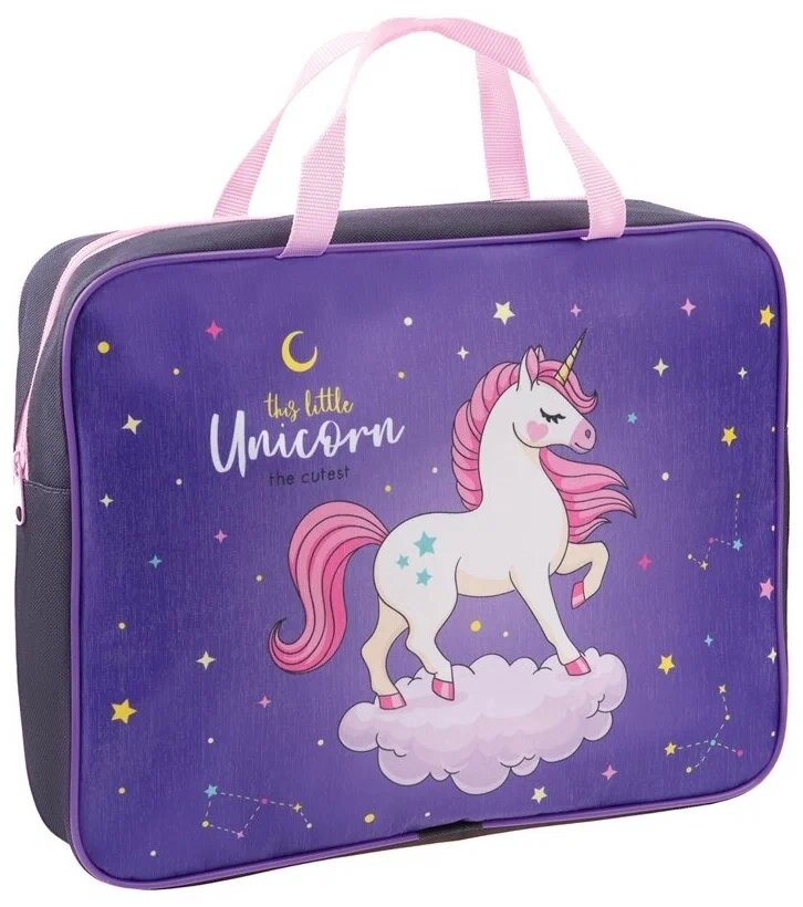 ArtSpace Папка с ручками Unicorn А4, на молнии, полиэстер, фиолетовый/серый