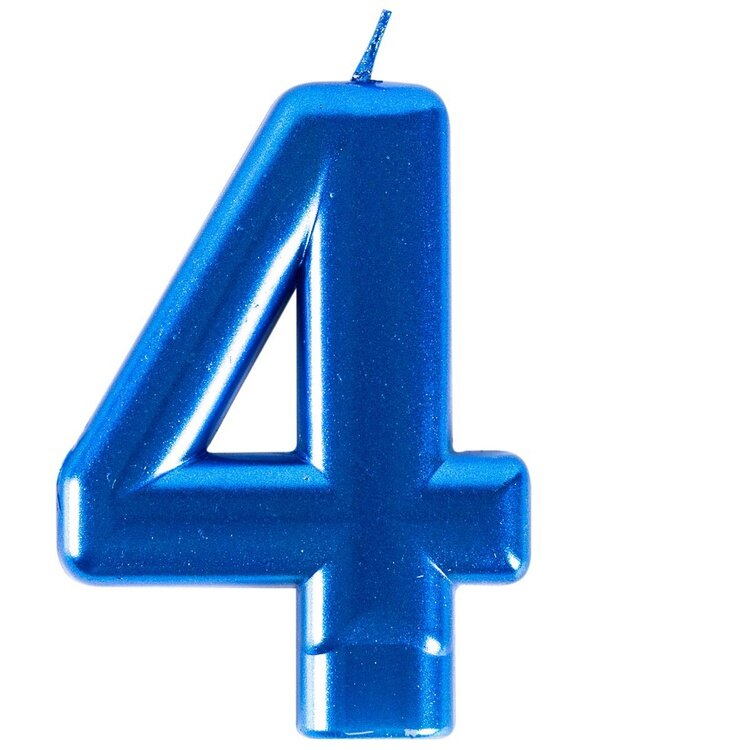 Свеча -цифра "4" Синяя, 8 см