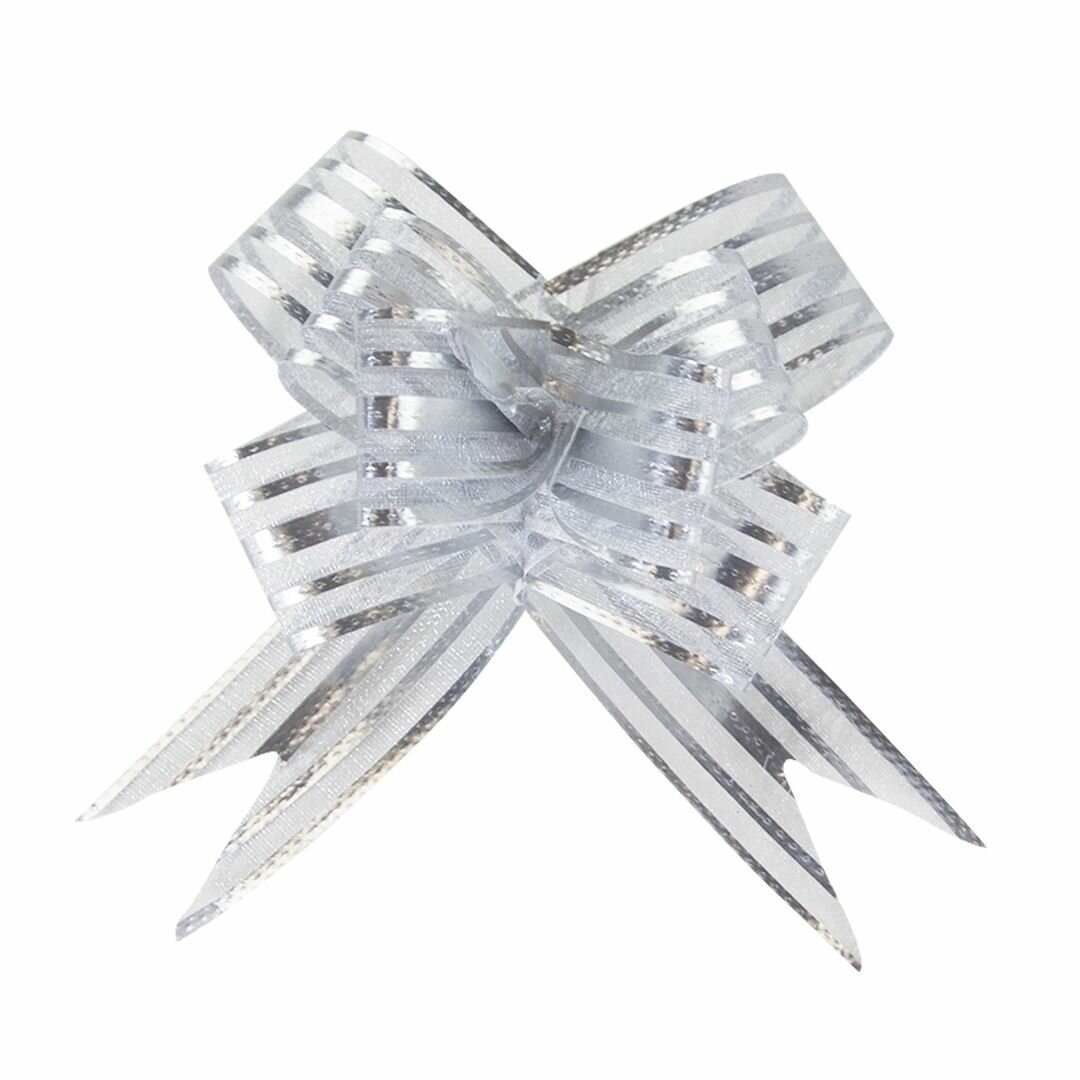 Текстильный бант Бабочка, Тонкие полосы, Серебро, 10 см, 10 шт.