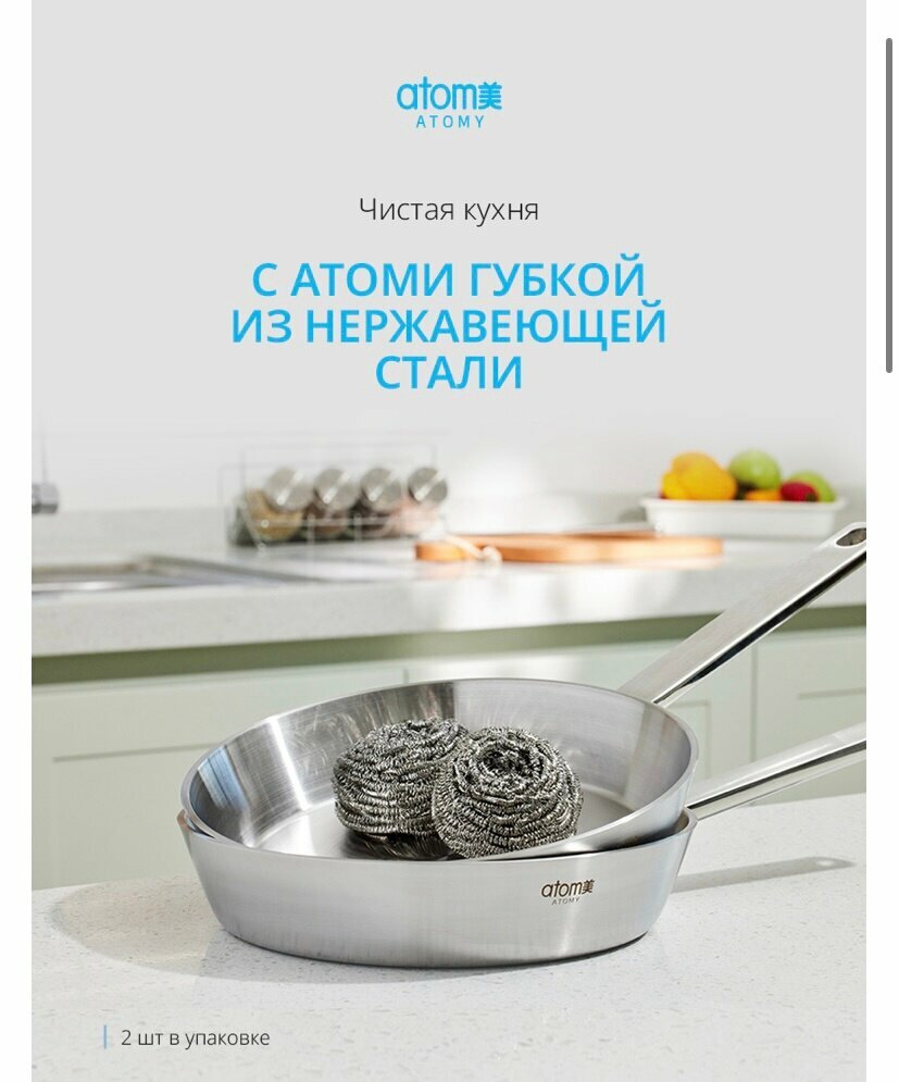 Губка металлическая из нержавеющей стали (2 шт.) Атоми/Atomy, Корея