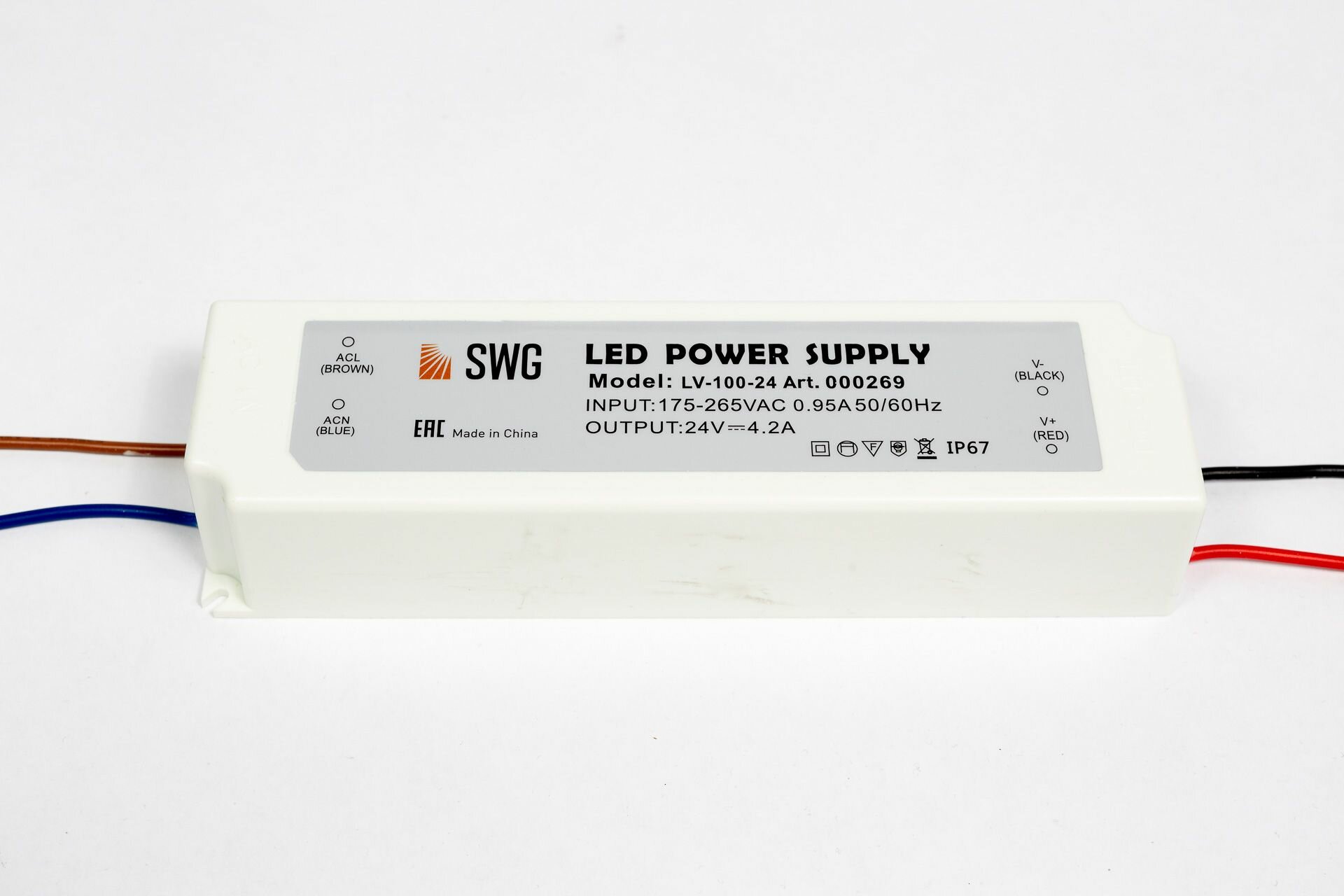 SWG Блок питания светодиодной ленты влагозащищенный LV-100-12, 100W, 12V, IP67