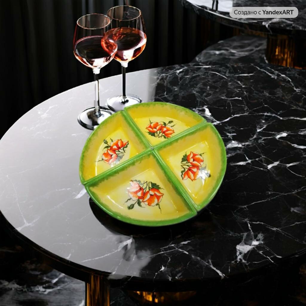 Менажница Бест, для закусок, керамика, 4 секции, диаметр 20 см