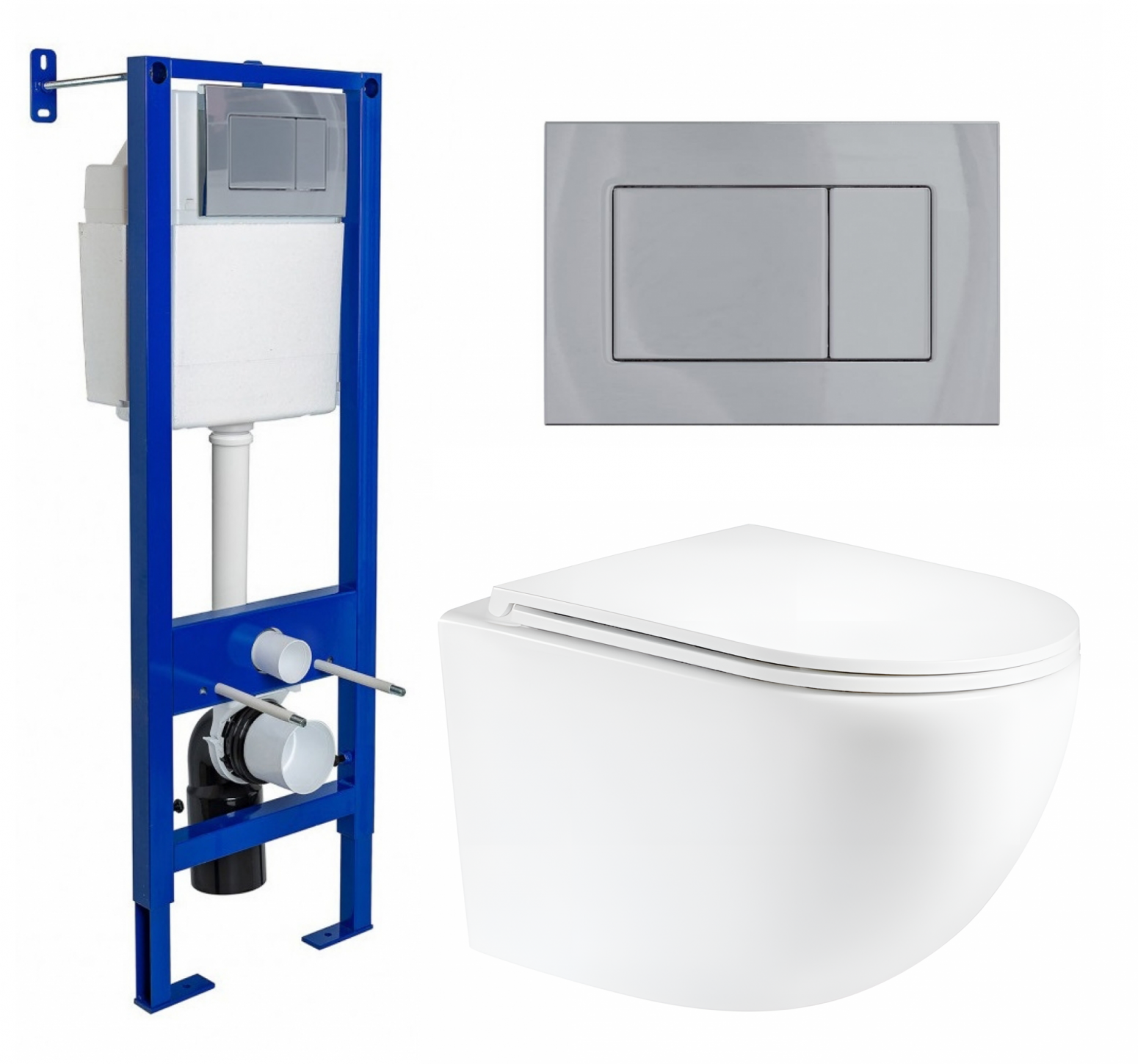 Комплект 3 в 1 инсталляция Berges Wasserhaus Atom 410 + Унитаз подвесной Enio Unico Tornado EN2105073 + кнопка хром