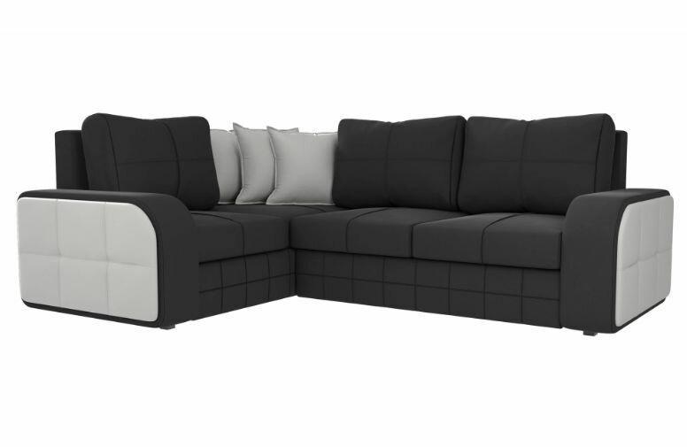 Угловой диван Николь №2, Велюр Черный/Экокожа Белый, Угол левый, Ящик для белья, 268х195х95