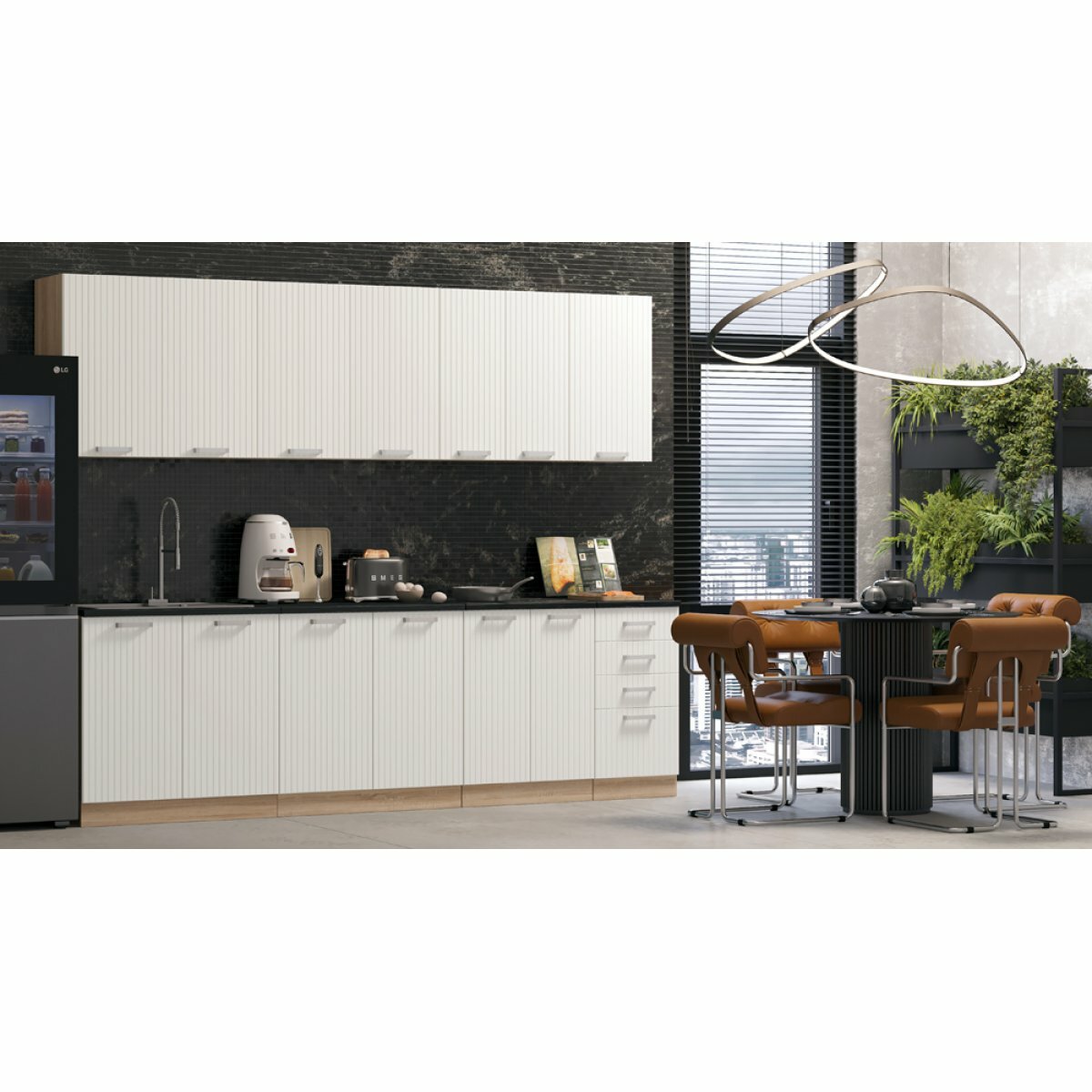 Кухня " Вельвет " 2,6 метра цвет фасадов Милк / корпус сонома , ЛДСП, МДФ