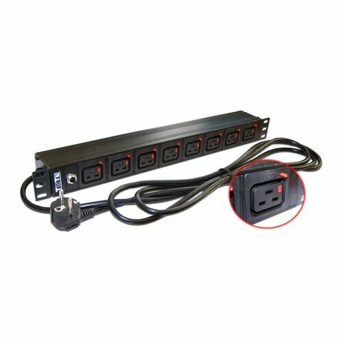 Блок распределения питания Lanmaster (TWT-PDU-16A8C9L-3.0) верт. размещ. 8xC19 базовые 16A Schuko 3м