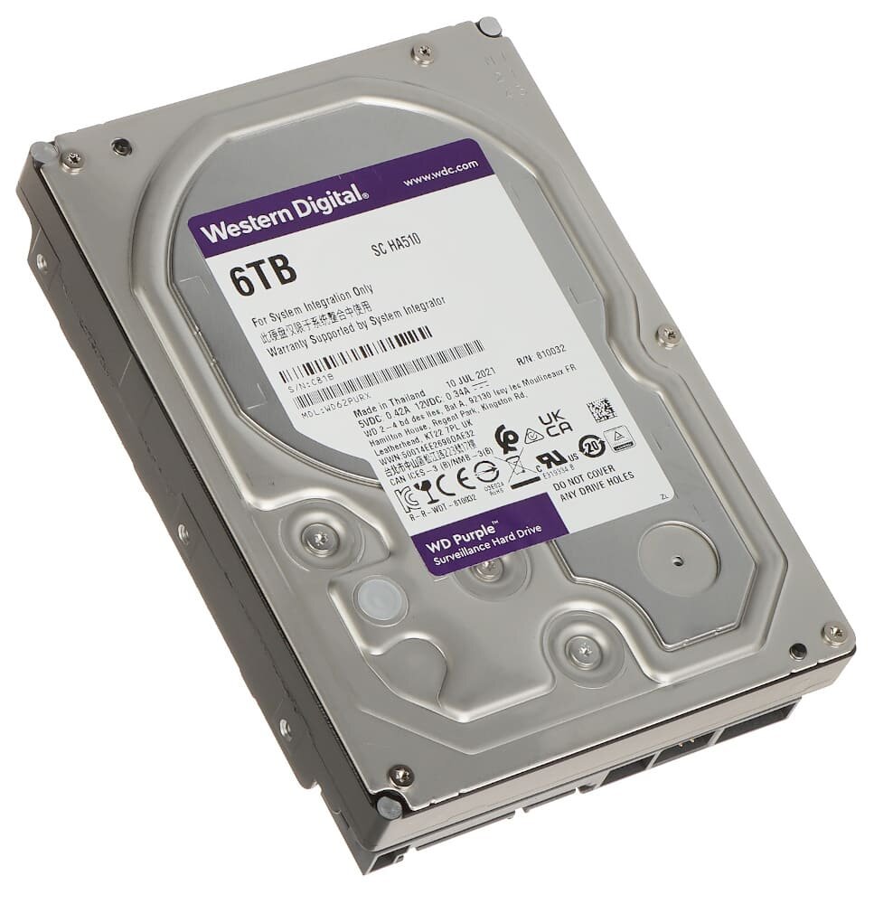 Жесткий диск Western Digital WD Purple WD62PURX, 6TB, SATA 6Gb/s, 5640 об/мин, 128MB