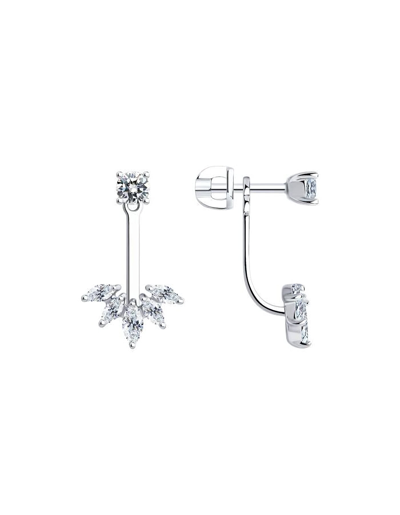 Серьги пусеты, серебро, 925 проба, родирование, фианит