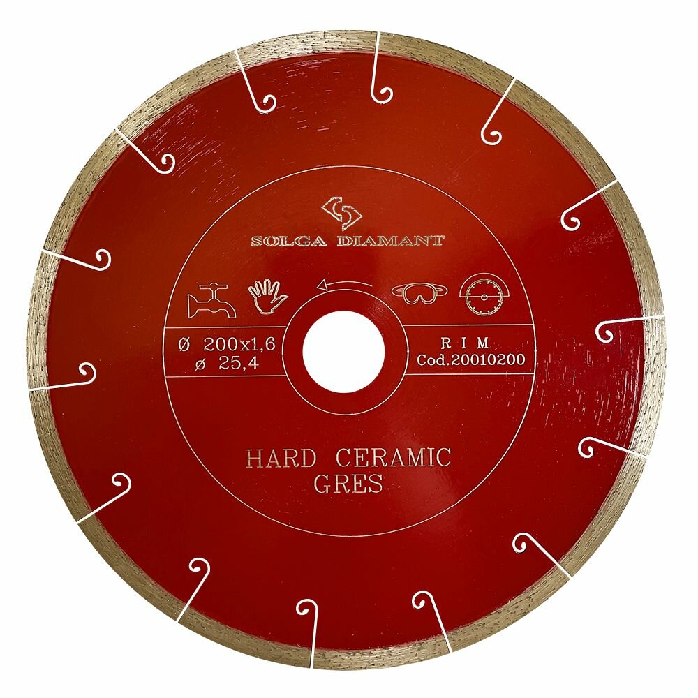 Диск алмазный для резки керамогранита SOLGA 200/25,4 мм микропаз, высота рабочей части