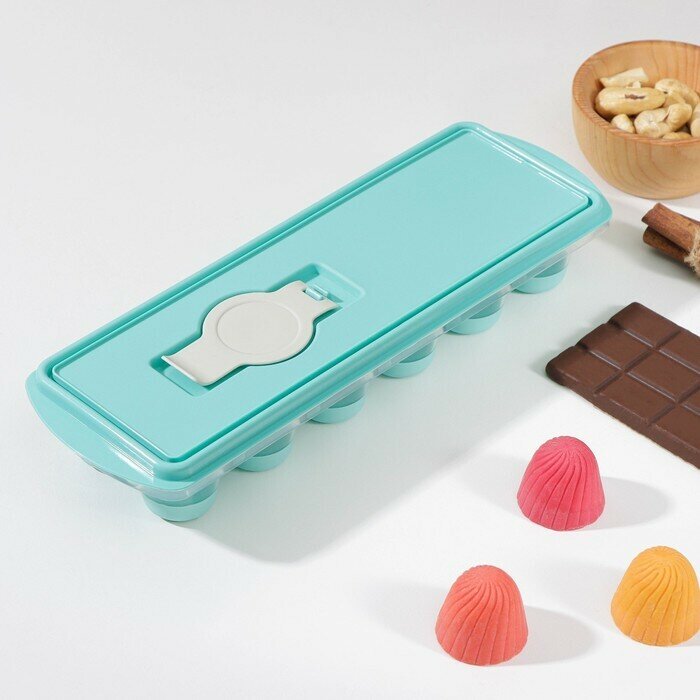 Форма для льда с крышкой и клапаном 25х8,5х4см 'Капля', цвет аквамарин