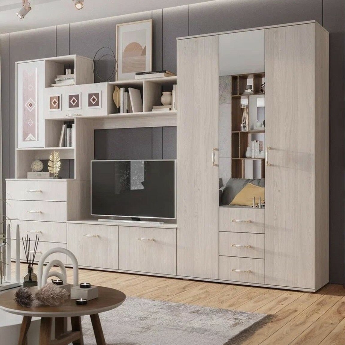 Стенка в гостиную белла, ясень белый, 3.20 м