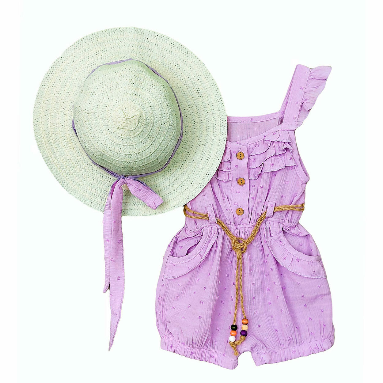 Комплект одежды Детский нарядный комплект комбинезон - шорты и шляпка для девочек