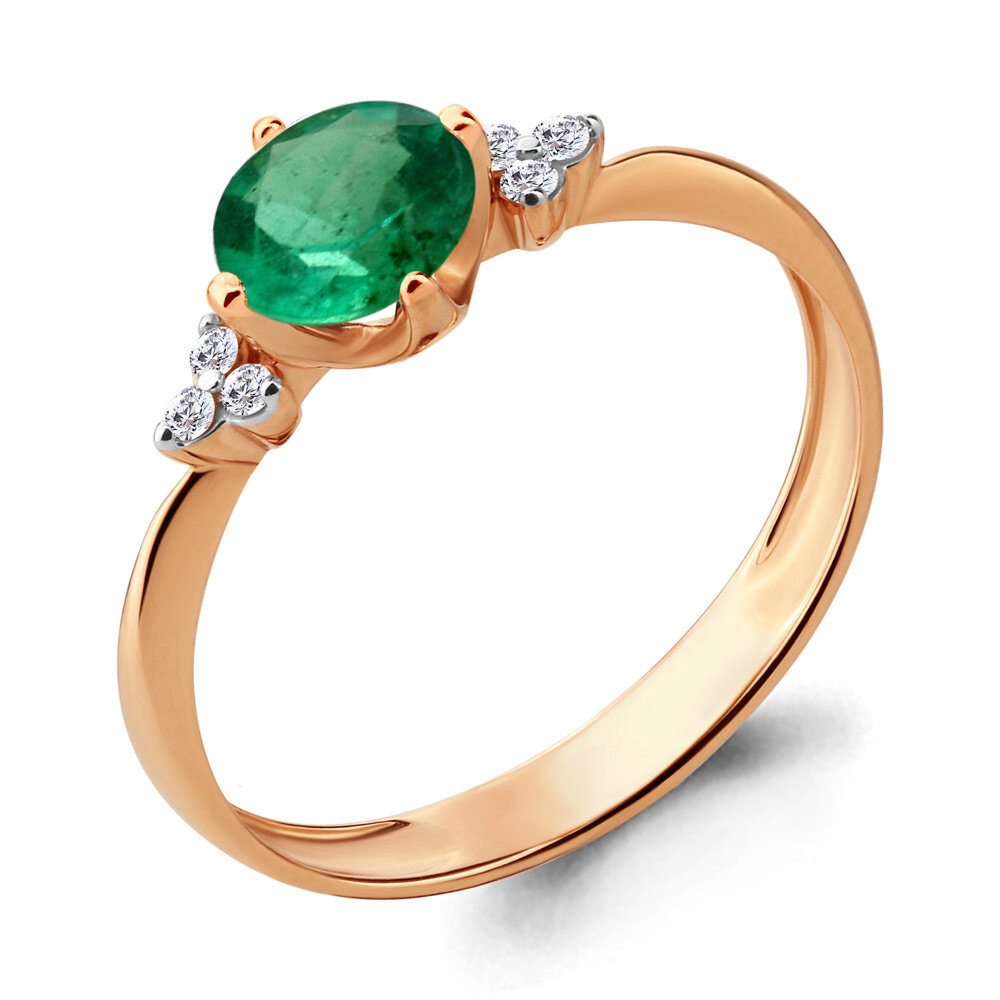 Кольцо, серебро, 925 проба, золочение, изумруд синтетический, фианит