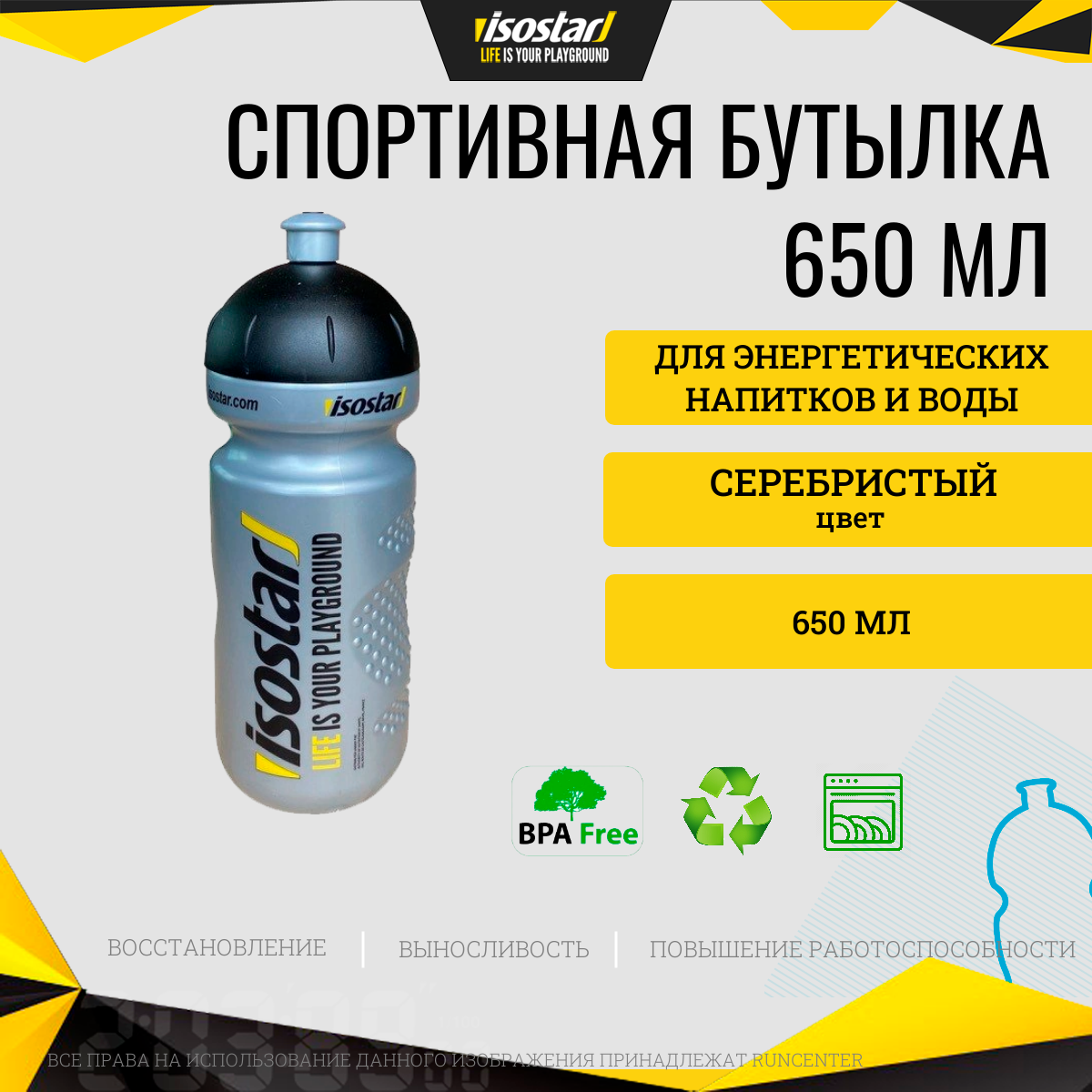 Спортивная бутылочка Isostar 650 мл Серебряная