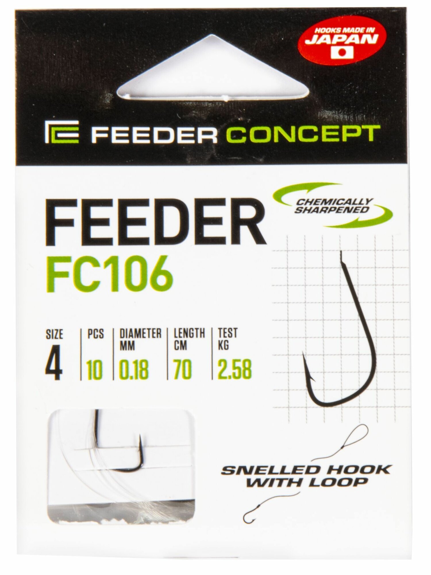 Крючки с поводком FC FEEDER сер. FC106 70см, разм.004, 0,18мм 10шт.