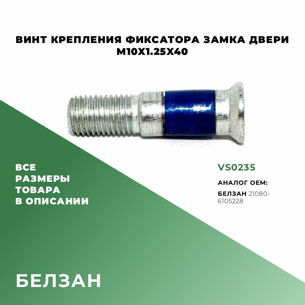 Винт фиксатора замка двери M10х40х1,25; 2 шт; БелЗАН 21080-6105228; VS0235