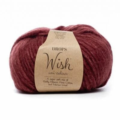 Пряжа для вязания Drops Wish, хлопок 33%, мериносовая шерсть 17%, бэби альпака 50%, цвет бордо, 2 шт